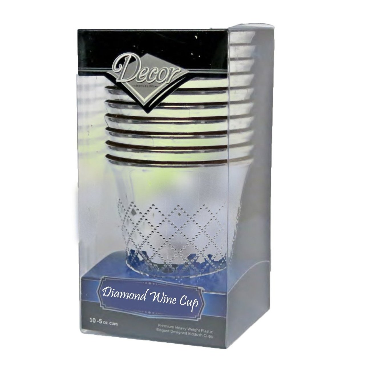 10 Silver Reusable Plastic Kiddush Cups 150ml - Diamond