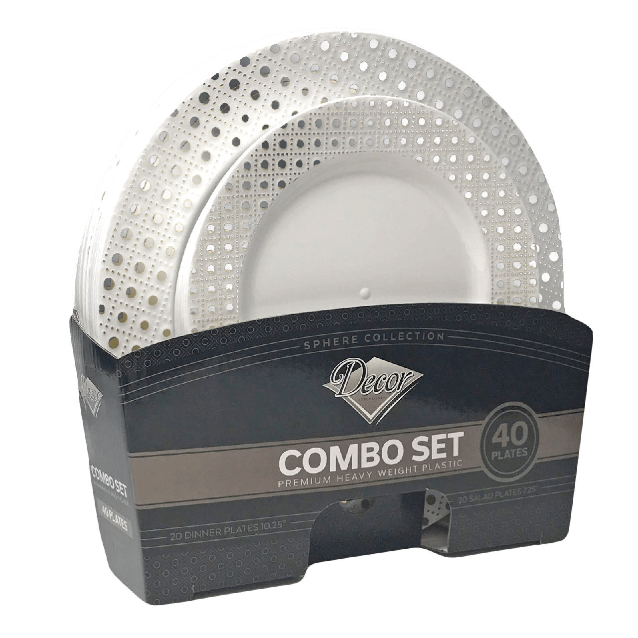 40 White & Silver Reusable Plastic Combo Plate - Sphere