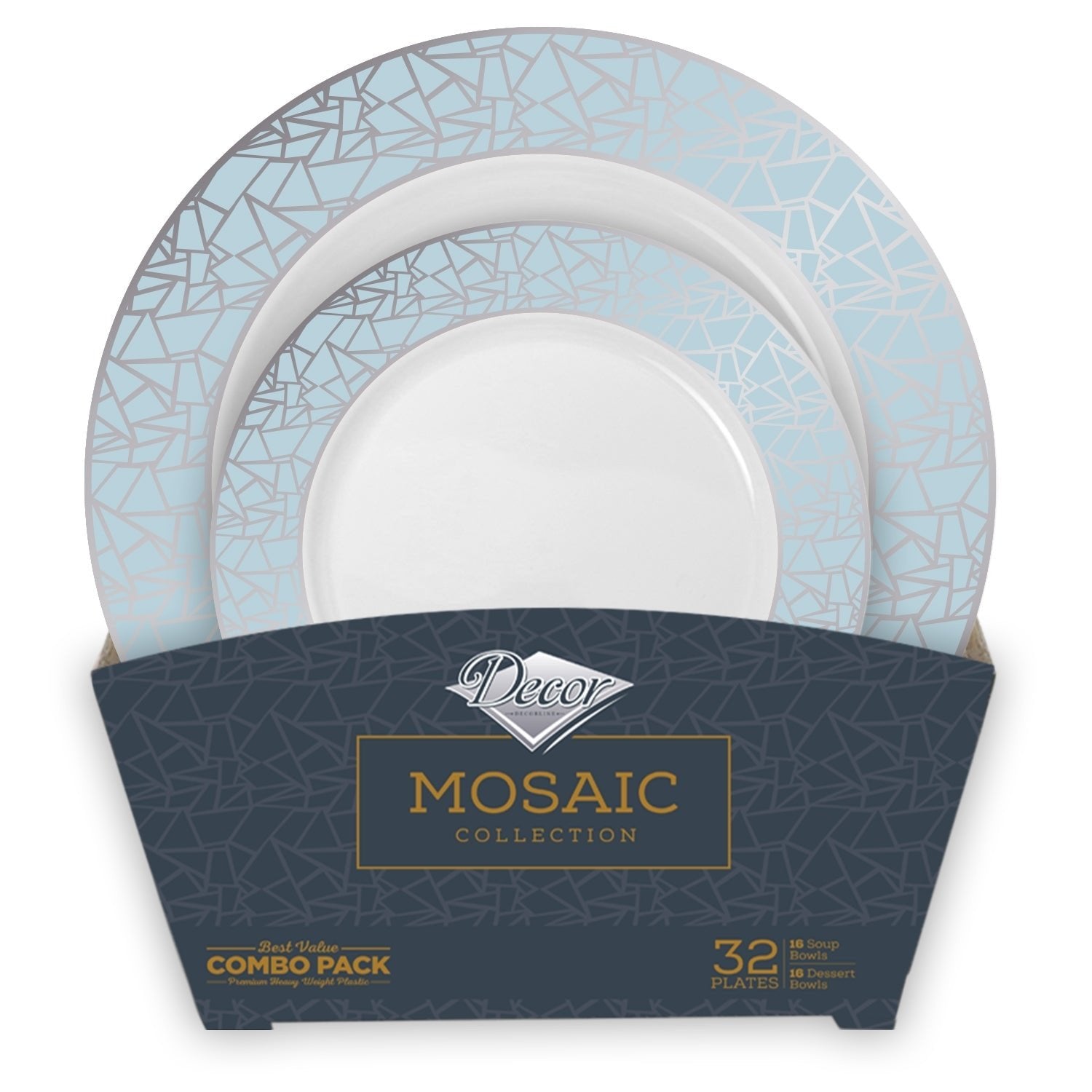 32 Blue & Silver Reusable Plastic Combo Plate - Mosaic